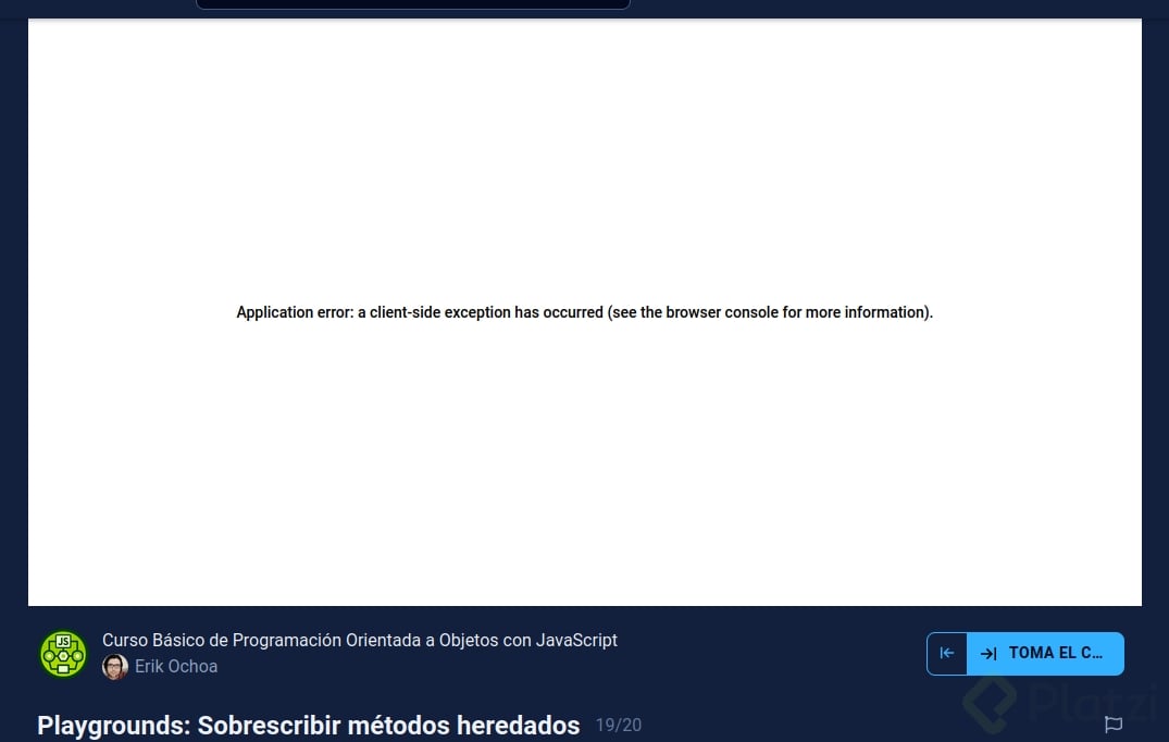 Buenas noches, me sale este error en la clase: Application error: a client-side exception has ...